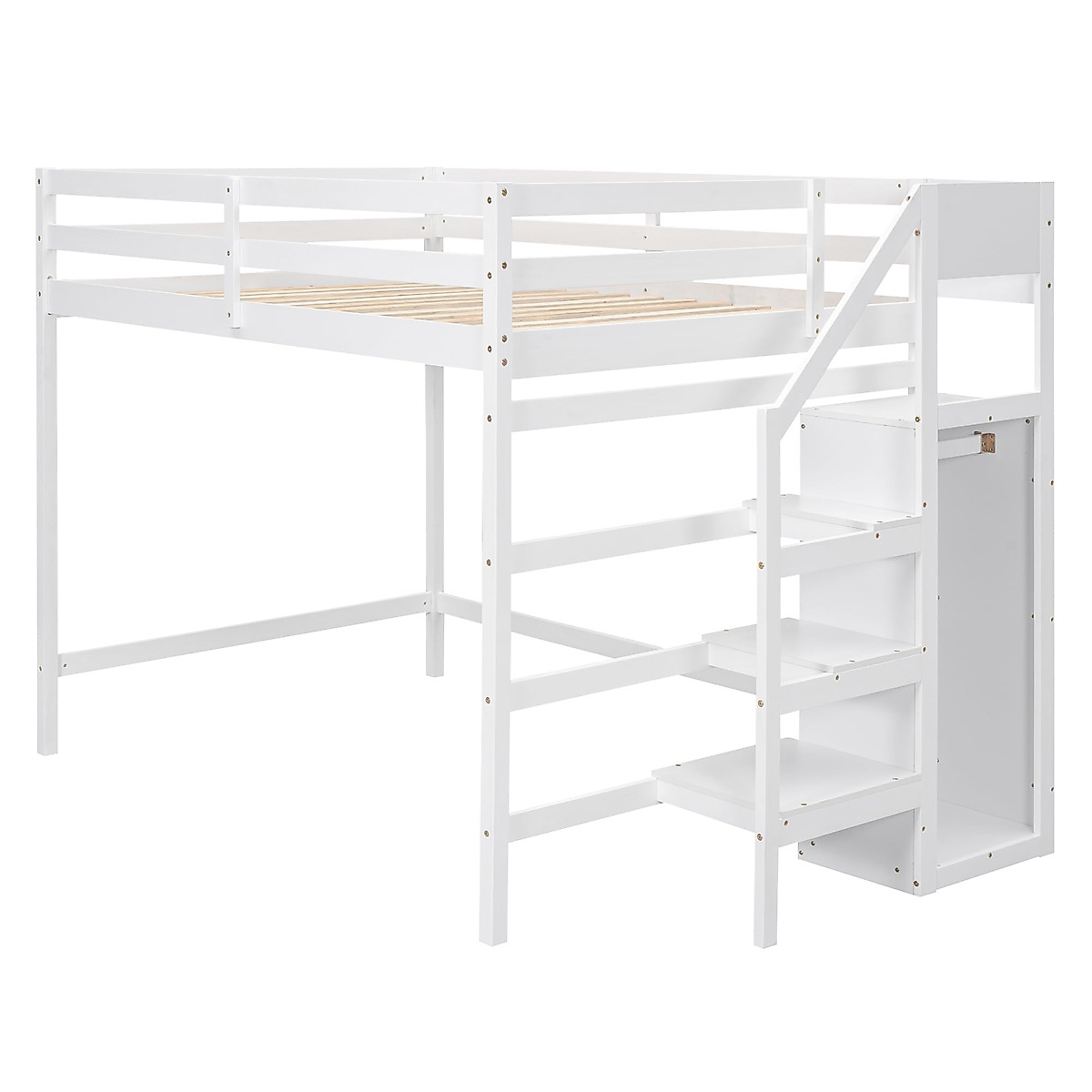 Harper & Bright Designs Full Size Loft Bed with Wardrobe and Staircase, Wooden Full Loft Bed Frame, High Loft Bed for Kids Teens Adults, White