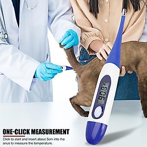Livestock Pet Thermometer with LED Display Memory Function,Fast Digital Veterinary Thermometer,Flexible Probe for Temperature Measurement for Dogs Cats Horse Cattle (with Battery)