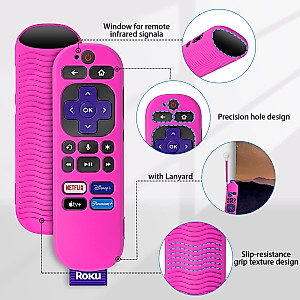 YIPINJIA Cover for Roku Voice Remote Official,【3Pack】Soft Silicone Case(Glow in the Dark)for Roku Players/Roku Audio/Roku TV Controller with Lanyard|Light Weight/Anti Slip/Shock Proof(Blue+Green+Pink)