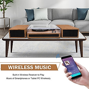 LP&No.1 Record Player, Wireless Turntable with Stereo Bookshelf Speakers,Vinyl Record Player,Support Wireless,Auto-Stop.(Yellow Wood)
