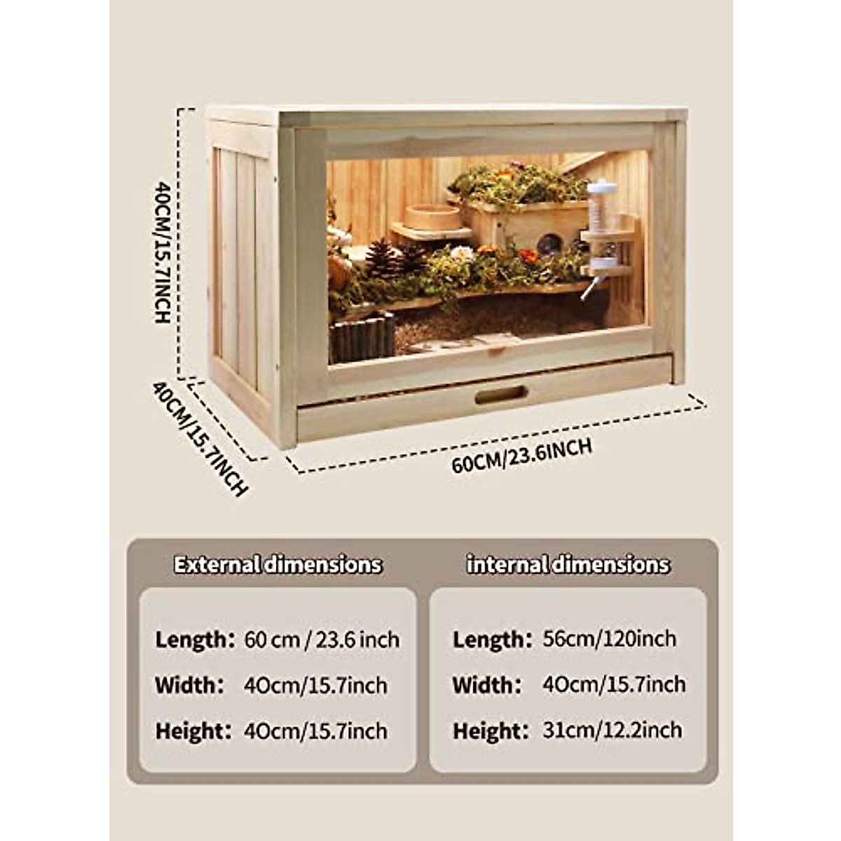 Rubor Hamster Cage Wooden Hamster Cages and Habitats for Dwarf Hamster, Guinea Pig, Chinchilla, 2-Tiers with Shelf and Ladder, Openable Top, Pull-Out Tray, Natural Wood
