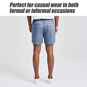 maamgic Men's Classic-fit 5.5" Cotton Casual Shorts Elastic Waistband with Multi-Pocket Daily Wear Walking Summer Outfit Blue 32