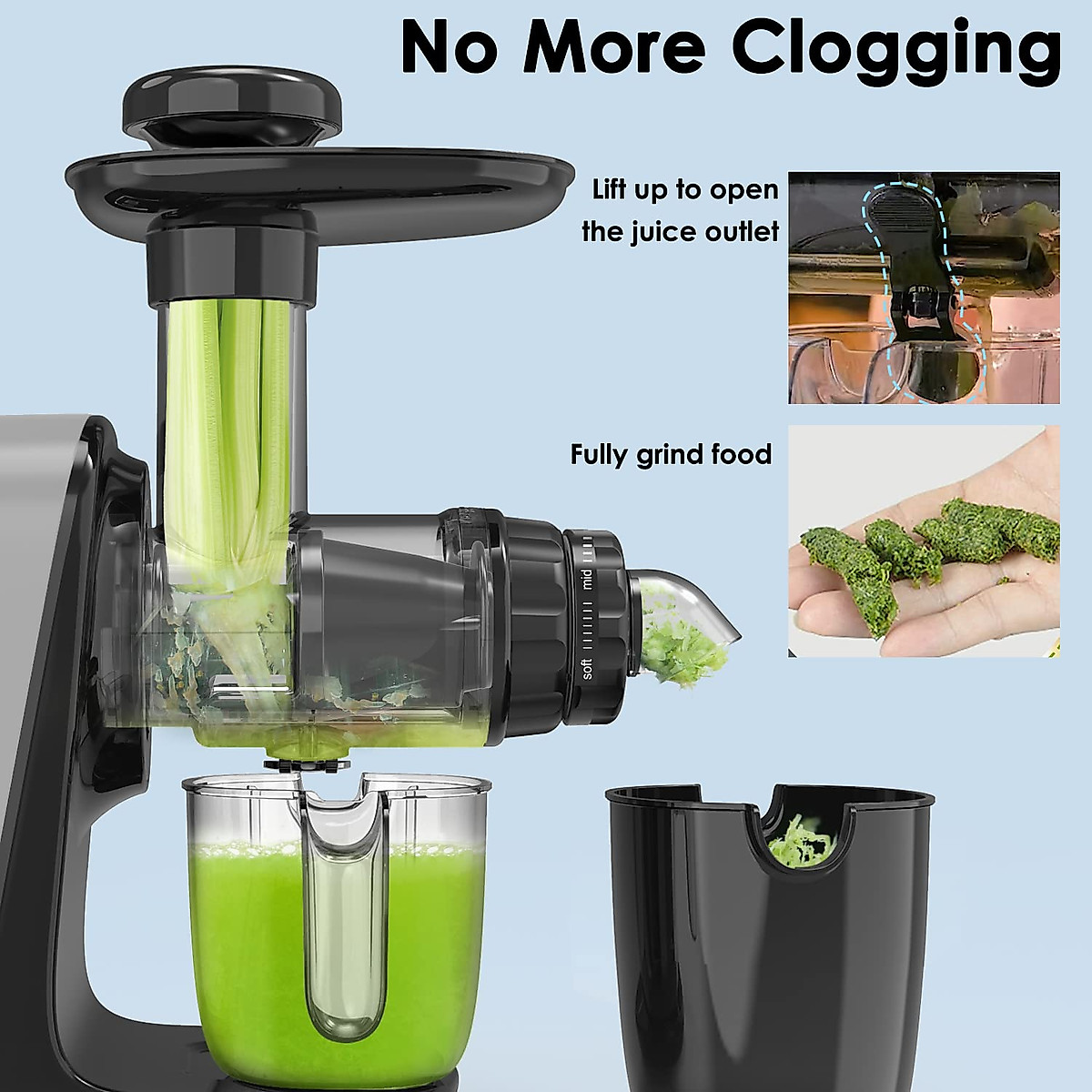 Masticating Juicer, NXONE Cold Press Juicer for Vegetable and Fruit, Juicer Machines with 3 Speed Modes and Reverse Function, Easy to Clean Slow Juicer with Brush, Silver
