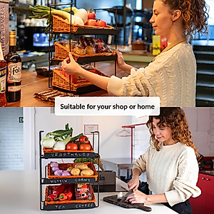 Bread Display Rack | Willow Basket Display For Kitchen Counter Storage & Bakery | Bread Organizer | Farmers Market Display | Basket For Potatoes And Onions | Fruit & Vegetables Holder