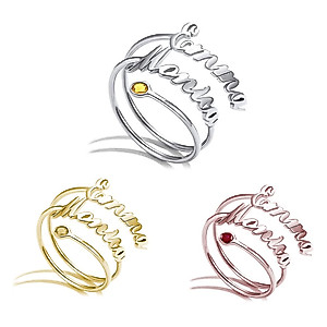 RMREWY 925 Sterling Silver Personalized Name Ring Engraved 2 Names Ring Custom Jewelry Christmas Gifts For Women Mom, Size 5-12