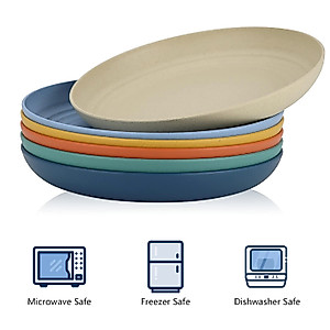 Homienly 6 PCS Deep Dinner Plates Alternative for Plastic Plates Microwave and Dishwasher Safe Wheat Straw Plates for Kitchen Unbreakable Kids Plates with 6 Colors (8 INCH)