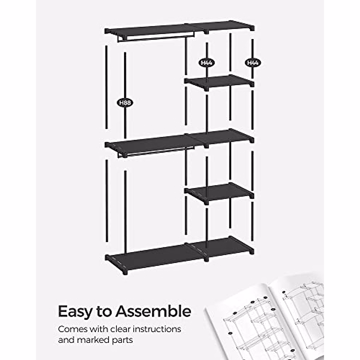 SONGMICS Portable Closet, Freestanding Closet Organizer, Clothes Rack with Shelves, Hanging Rods, Storage Organizer, for Cloakroom, Bedroom, 48.8 x 16.9 x 71.7 Inches, Black URYG026B02