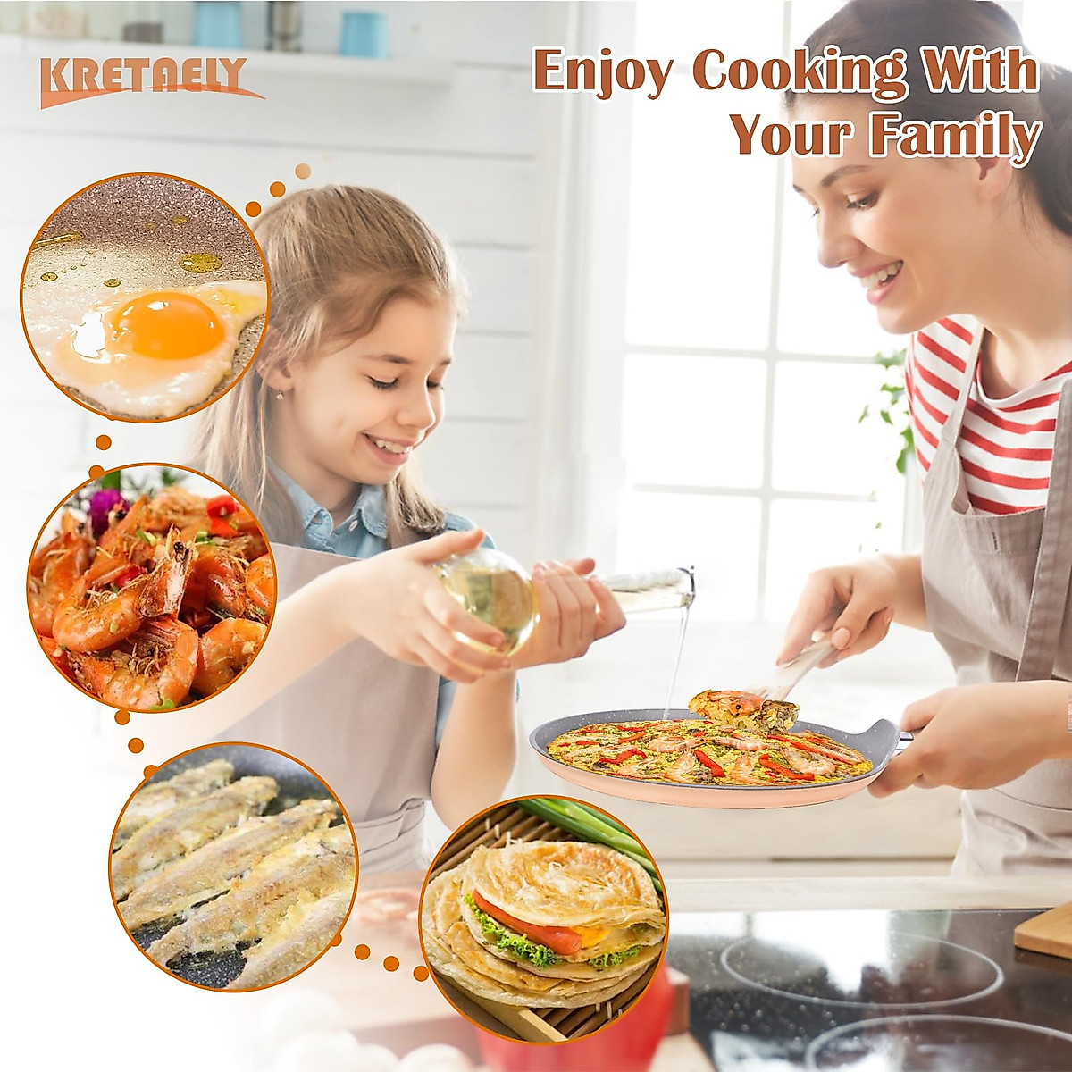 KRETAELY Crepe Pan Nonstick Crepe Maker with Spreader Dosa Pan Pancake Frying Pan with Granite Coating 10.5 inch Pancake Pan Induction Compatible PFOA Free