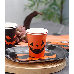 Halloween Plates and Napkins Party Supplies - Serves 24 - Pumpkin Plates and Cups Halloween Napkins for Halloween Birthday Decorations Kids Paper Plates Halloween dinnerware set