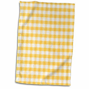 3D Rose Yellow and White Gingham Pattern-Sunny Checkered Rustic Country Kitchen Dining Theme Check Hand/Sports Towel, 15 x 22