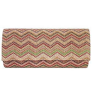 Multi Color Chevron Straw Clutch, Multicolor
