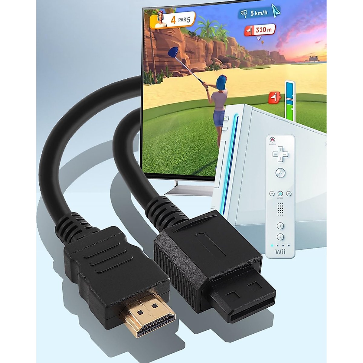 Wii to HDMI Adapter Cable [1080P/720P] Wii HDMI Picture Quality Upscaler Resolution Enhancer Wii 2 HDMI Converter Supports All Display Modes Compatible with Wii/Wii U Console (6.56FT, Plug & Play)