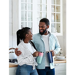 LyriFine Travel Mug with Handle, Od335 24oz Insulated Coffee Mug with Lid, Travel Mugs for Hot and Cold Double-Wall Vacuum Stainless Steel & Sliding Lid for Daily Life, Travel, Office, Blue