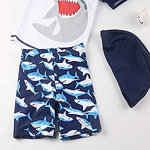 Baby Boys Two Piece Swimsuits Rash Guard Short Sleeve Shark Bathing Suit Swimwear Sets with Hat UPF 50+ for Kids (White Shark, 6-7 Years)
