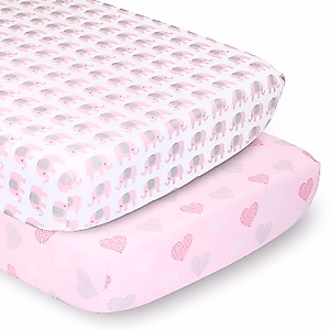 The Peanutshell Pink Elephant Crib Sheet and Changing Pad Cover Set - 4 Pieces