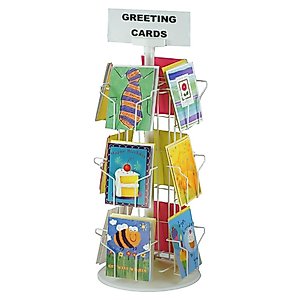 Greeting Card Racks with (12) 5 x 7 Pockets for Counter Displays, 29 inches Tall - White Wire Construction with Plastic Base