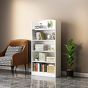 ALISENED 5 Shelf Bookcase, 47" Wood Tall Bookshelf and Bookshelves, Multifunctional Storage Organizer Shelving for Bedroom Library Living Room Home Office, White