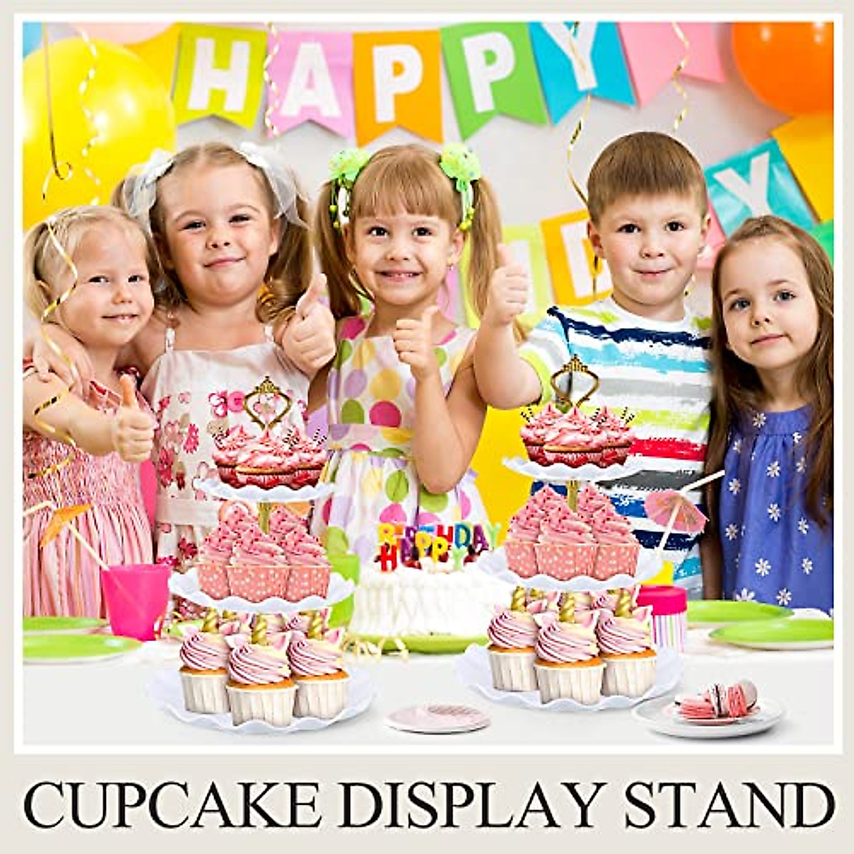 10 Pieces Cupcake Stand Set 4 Pcs 3 Tier Cake Stands Cupcake Tower Display Holder Cup Cake Tree Tower and 6 Pcs Appetizer Dessert Trays Table Set for Wedding Birthday Baby Shower Tea Party Decorations