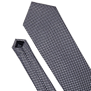 Barry.Wang Men Tie Set Plaid Silver Grey Black Silk Necktie Handkerchief Cufflinks Formal Business Wedding Party