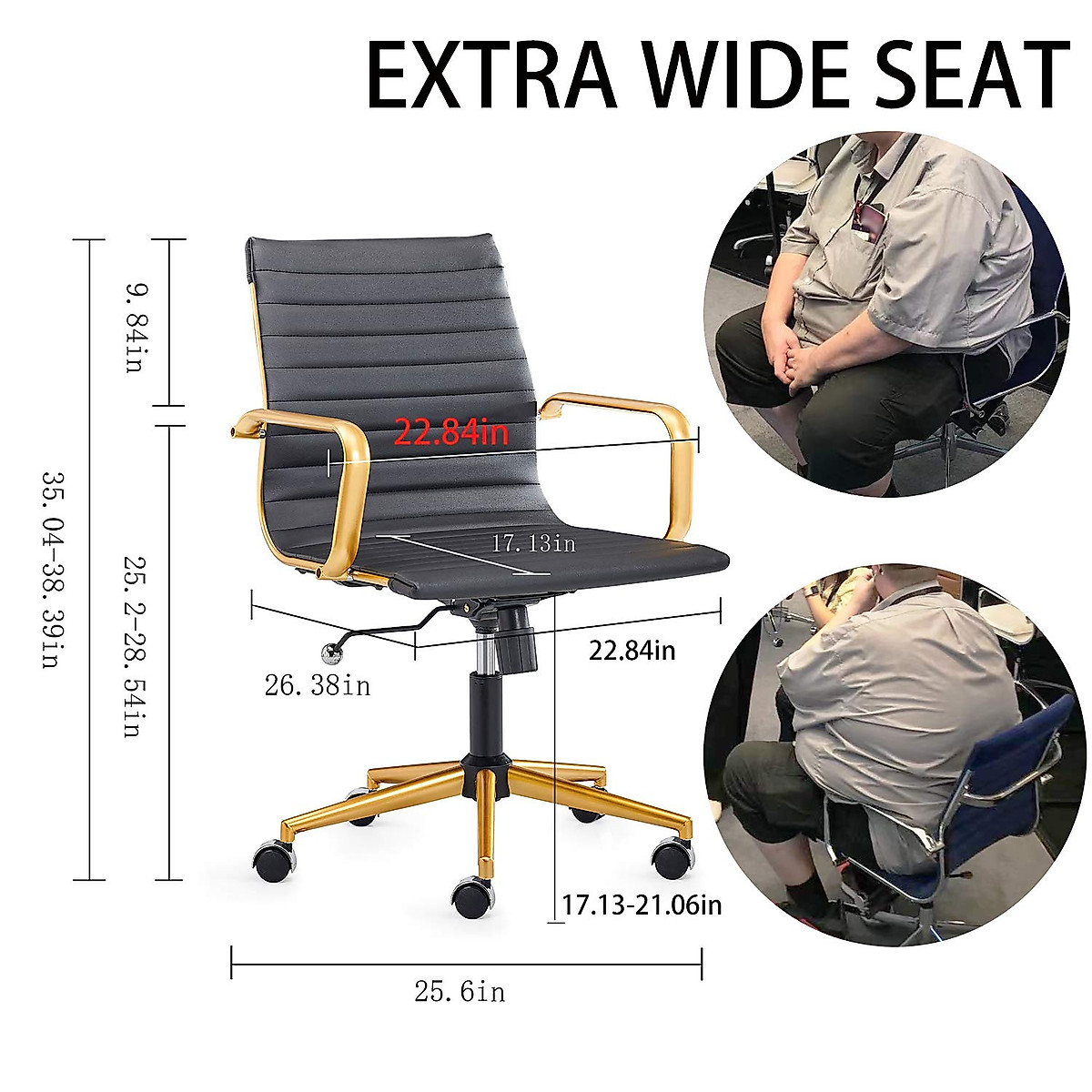 CAROCC Mid-Back Office Desk Chair - Gold and Black Task Chair with Back Support, Heavy Duty (320lbs), Swivel