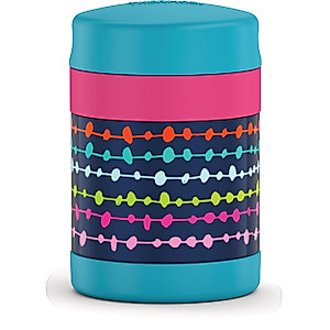 Thermos Stainless Steel Vacumm Insulated 10 Ounce Food Jar with Spoon, Navy Lines And Dots