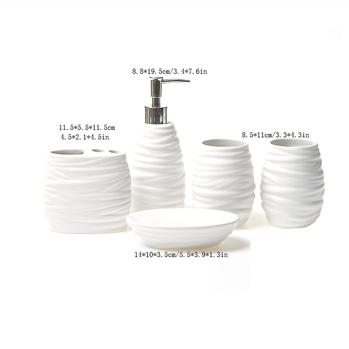 HNSYYUEYOU Soap Dispenser Set Creative Ceramic Soap Dispenser Wash Mouth Cup Toothbrush Cup Storage Soap Tray Bathroom Five-Piece Set (Color : White)