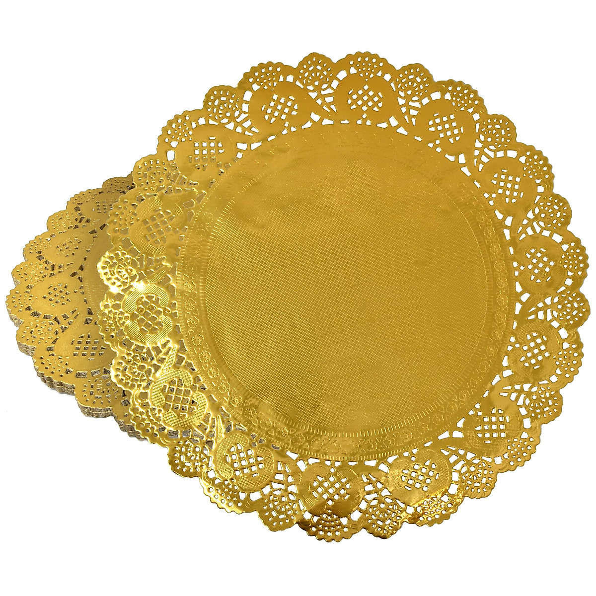 Gift Boutique 250 Gold Doilies Round Paper Place Mats 14" Disposable Metallic Golden Foil Lace Scallop Doily for Cakes Desserts Wedding
