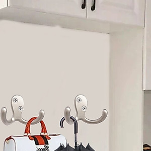 MsBong 10pcs Coat Hooks Hardware, Wall Hooks Heavy Duty Hooks for Hanging Coats Double No Rust Hooks Wall Mounted for Key, Towel, Bags, Cup, Hat (Silvery)