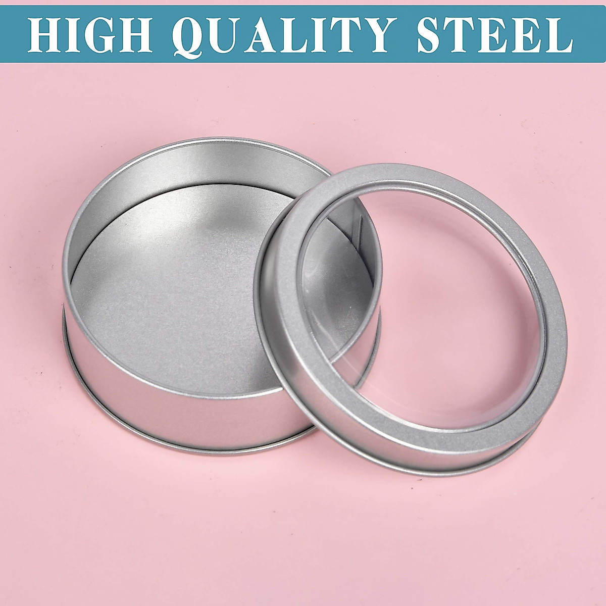 20 Pack 3.5 Ounce Metal Tin Cans, Round Empty Container Cans with Clear Top, Storage Cans Gift Case for Kitchen, Office, Candles, Candies, Arts & Crafts