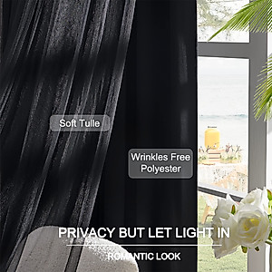 20ft×10ft Black Tulle Backdrop Curtains for Parties 4 Panels 5ft×10ft Dual Layer Black Tulle Drapes for Backdrop Curtains for Baby Party Birthday Wedding Home Decor