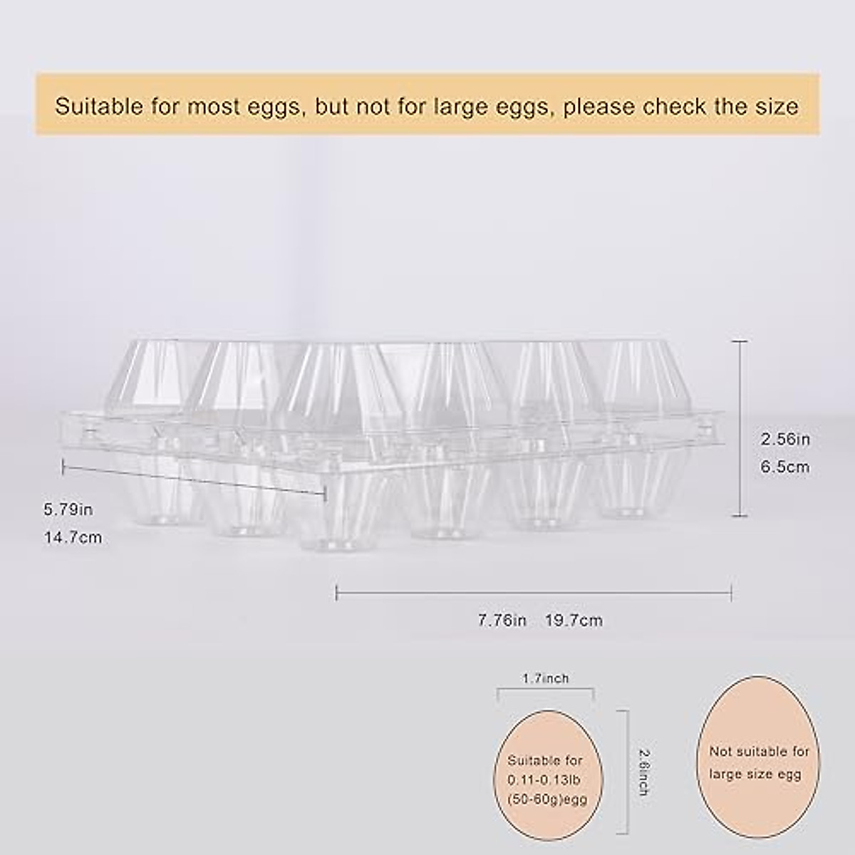 Gorander Clear Plastic Egg Cartons 60 Packs,Egg Tray Safely Holds 12 Egg，With Labels,Perfect For Refrigerator Chicken Farm Markets- Medium sized