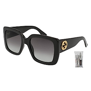 Gucci GG0141S 001 53MM Black/Grey Gradient Rectangular Sunglasses for Women + BUNDLE with Designer iWear Eyewear Kit