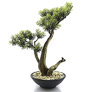 Tuokor Artificial Bonsai Tree 10.5 Inch Tall Small Docorative Cypress Faux Plants in Ceramic Pot