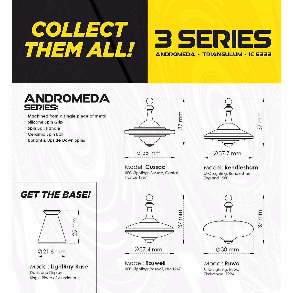 Rendlesham | Metal Spinning Fidget Toy Top | Inspired by The Documented 1980 UFO Sighting in Rendlesham, England (Cosmic Silver.)