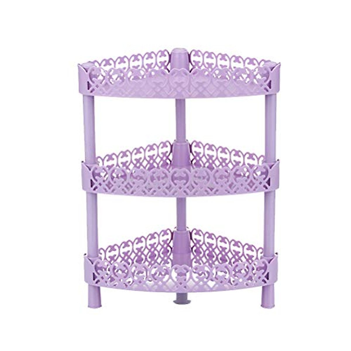 Amosfun Bathroom Organization and Storage Bathroom Three Layer Plastic Storage Shelves Rack Basket Corner Shelf Organizer Desk Stand Rack Bathroom Shelves for Home Household Kitchen (Triangle Purple)