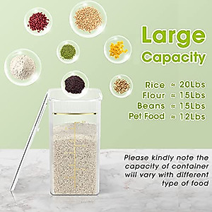 TBMax Rice Storage Container 20 Lbs, Crystal-Clear Large Food Container Rice Holder Bin with Measuring Cup for Flour, Sugar, Oatmeal, Kitchen Pantry Organization and Storage