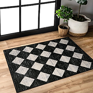 Lahome Moroccan Trellis Area Rug - 2x3 Printed Small Black Checkered Entryway Rug Non Slip Kitchen Mat, Stain Resistance Indoor Modern Floor Soft Throw Carpet for Front Door Bathroom Sink Bedroom
