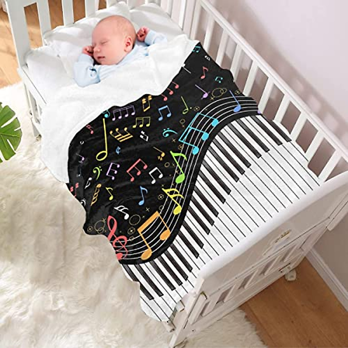 Music Note Piano Throw Blanket Soft Cozy Flannel Blankets Lightweight Quilt for Bed Couch Sofa Room Decoration Gift for Kid Teens Adults 80 x 60 in L for Adults