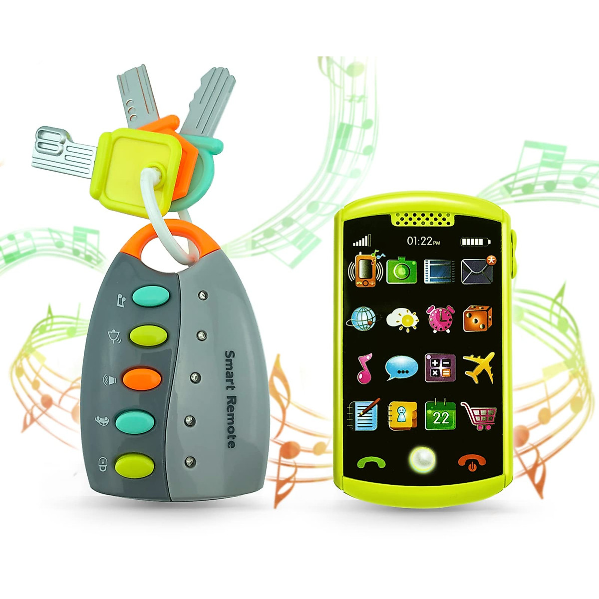 Ella Dream Musical Pretend Play Toys Set with Lights and Sounds, Smart Remote Car Key Toy for Toddlers 1-3 and Babies, Baby Phone Toys for Boys and Girls