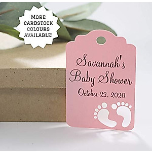 Personalized Baby Shower Thank You Tags with Baby Feet Cut Out, Set of 12 (Baby Pink)