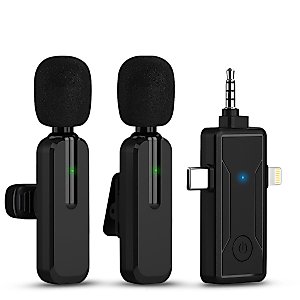 MAYBESTA Wireless Lavalier Microphone for iPhone Camera Android - Rotatable Clip-on Mic for Video Recording - Lapel Mini Microphones with Noise Cancellation 7H Working Time