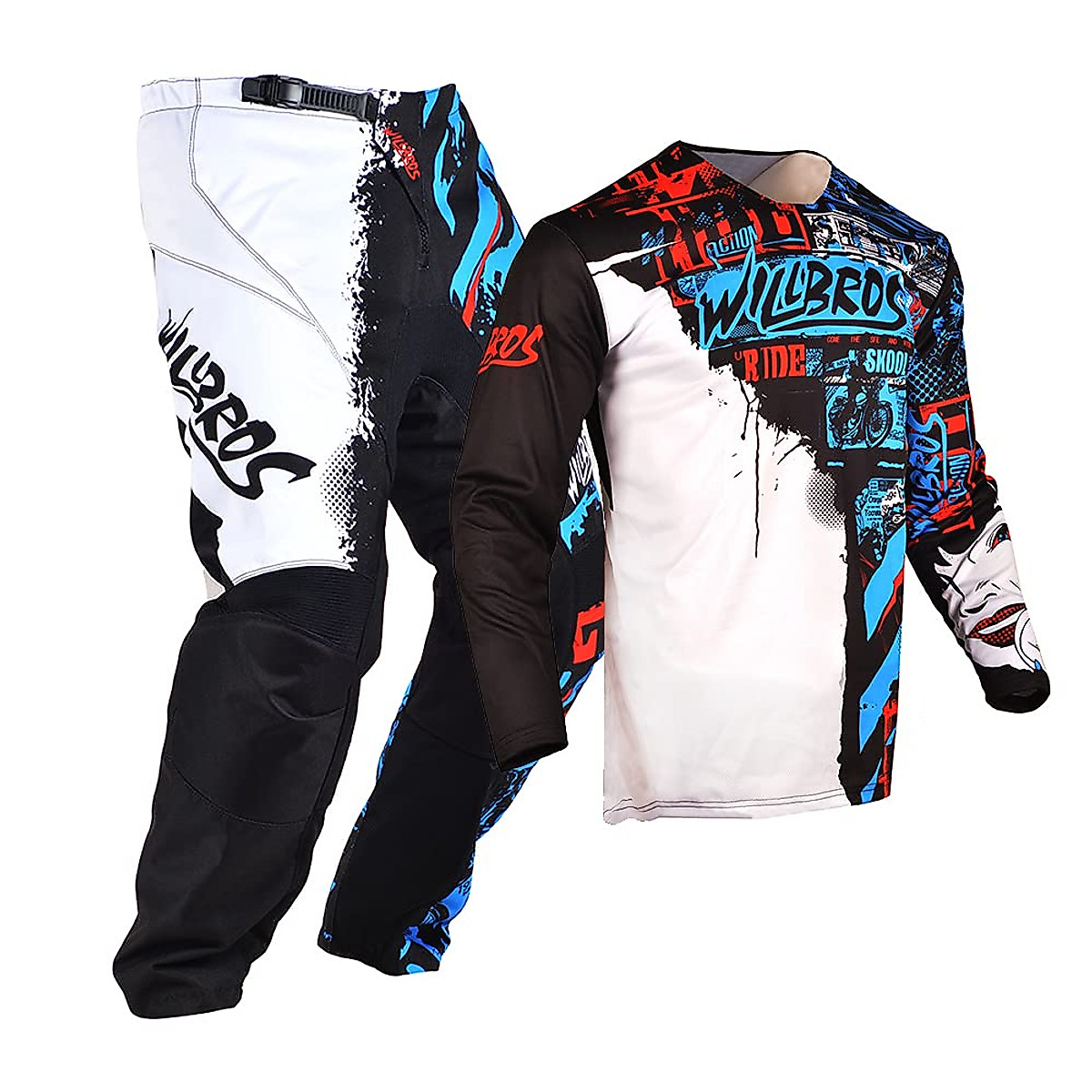 Willbros Youth Jersey Pant Combo Kids MX Motocross Gear Set Children Racing Suit Off-road MTB ATV Motorcycle Boys Girls Blue YL