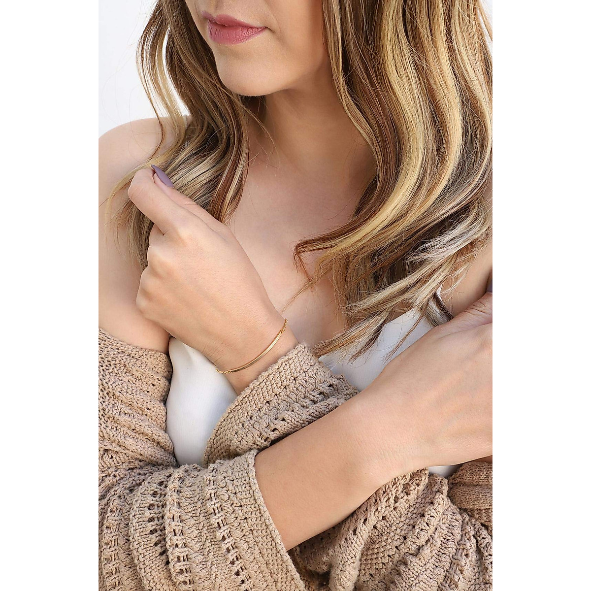 Dainty Gold Bar Bracelet for Women Simple Delicate 18K Gold Plated Chain Handmade Minimalist Jewelry