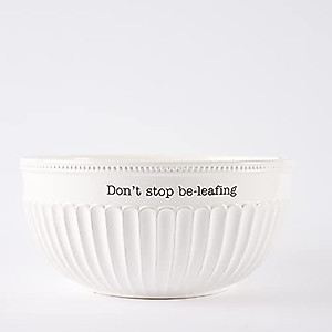 Mud Pie Dolomite, wood Don't Stop Be-Leafing Salad Bowl Set, 32 oz, White, brown