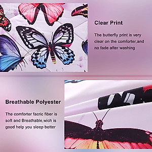 ENCOFT Purple Butterfly Comforter Sets Full Size 3 Pieces, Girls Teen Kids Quilted Bedspread Comforter Bedding Sets, Butterfly Bedding Sets Full