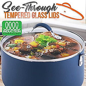 NutriChef Dutch Oven Pot with Lid - Non-Stick High-Qualified Kitchen Cookware with See-Through Tempered Glass Lids, 5 Quart (Works with Models: NCCW14SBLU & NCCW20SBLU) - NutriChef NCCW14SBLUDOP