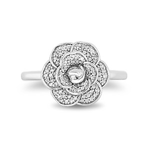 Jewelili Enchanted Disney Fine Jewelry Sterling Silver with 1/5 CTTW Diamonds Cinderella 70th Anniversary Gardenia Flower Ring