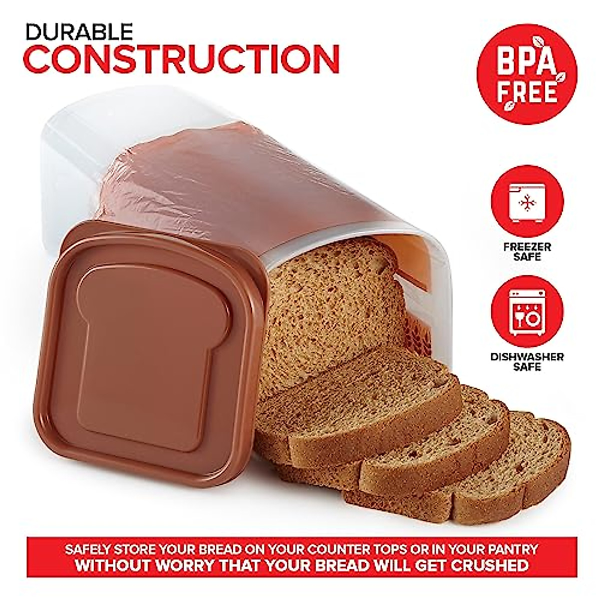 Stock Your Home Bread Container (2 Pack) Bread Loaf Keeper, Fresh Bread Storage Container, Clear Bread Saver, Bread Holder - Bread Bin for Bun, Bagel, and Bread Loaf, Plastic Bread Box (White & Brown)
