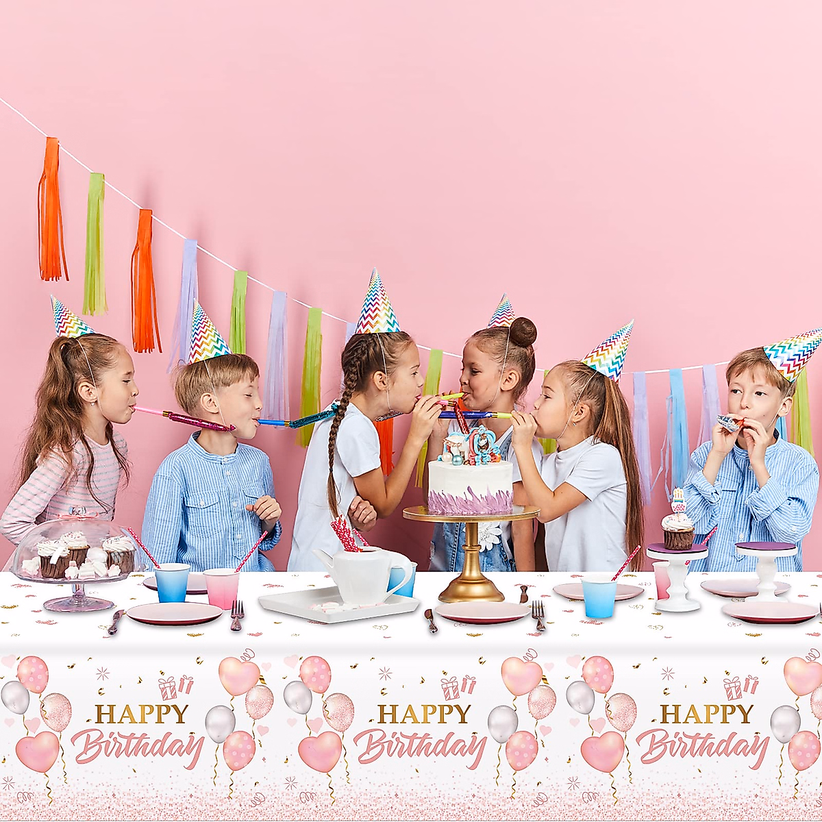 3 Pieces Pink Rose Gold Tablecloth for Rose Gold Birthday Decoration Plastic Disposable Party Table Covers for Rectangle Tables Girl Women Parties Happy Birthday Wedding Party Favors, 54 x 108 Inches