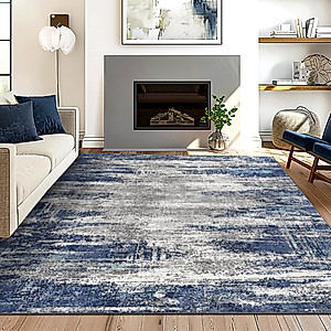 BEIMO 8X10 Area Rugs for Living Room Bedroom, Modern Abstract Blue Print Indoor Machine Washable Area Rug, Distressed Throw Non Slip Backing Runner Rug for Hallway Entryway